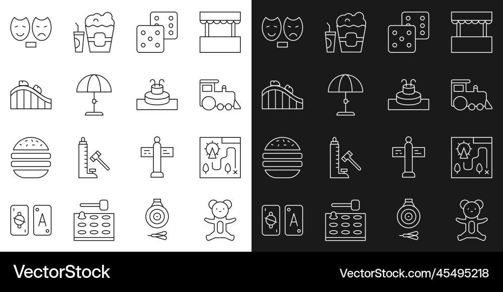 Set line teddy bear plush toy amusement park map Vector Image