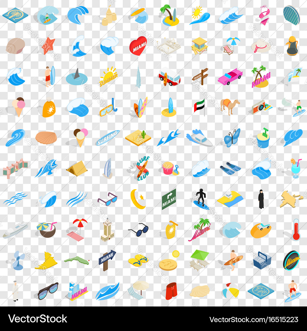 100 sand icons set isometric 3d style Royalty Free Vector