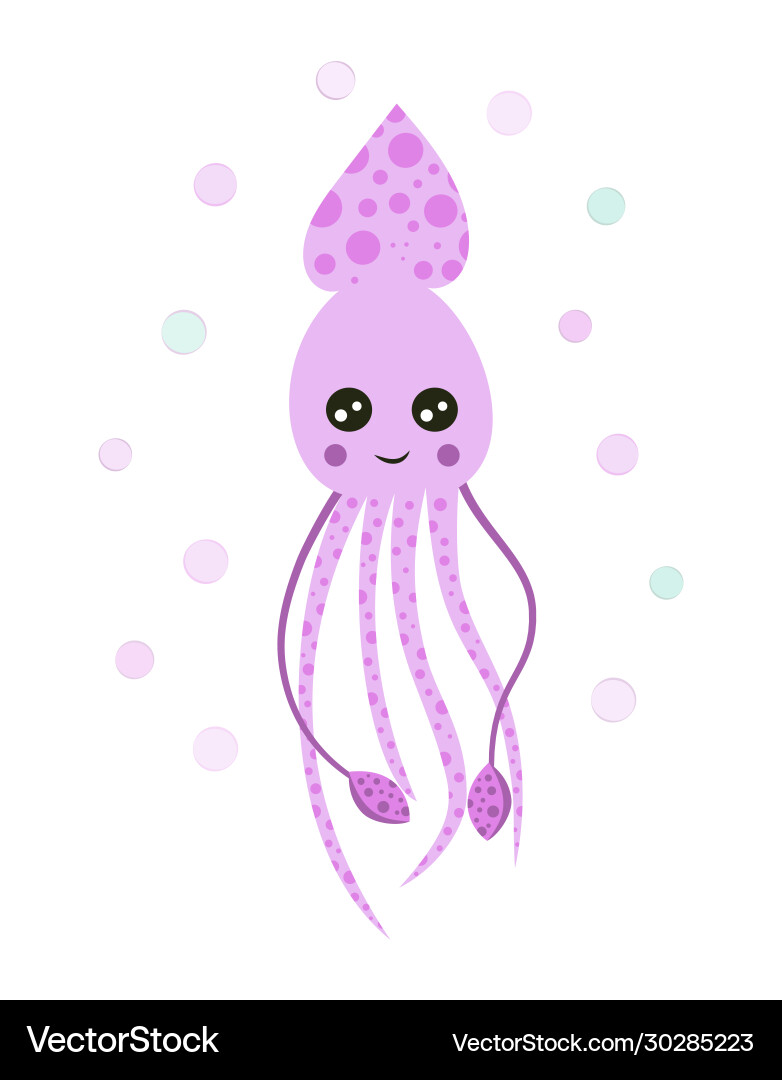 Card with cute squid isolated on white marine Vector Image