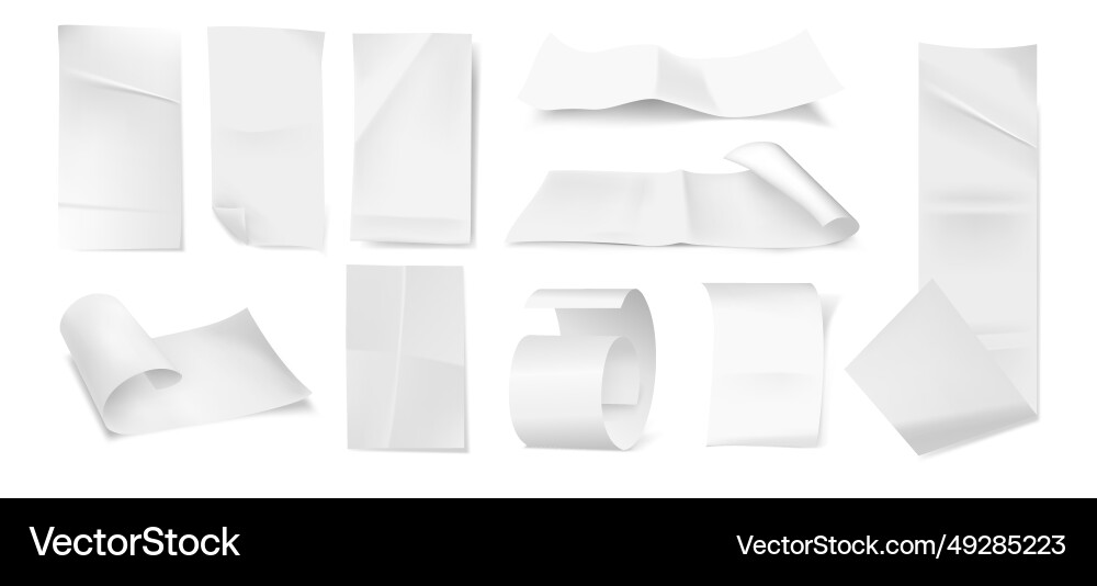 Crumpled and rolled paper sheet or bills Vector Image