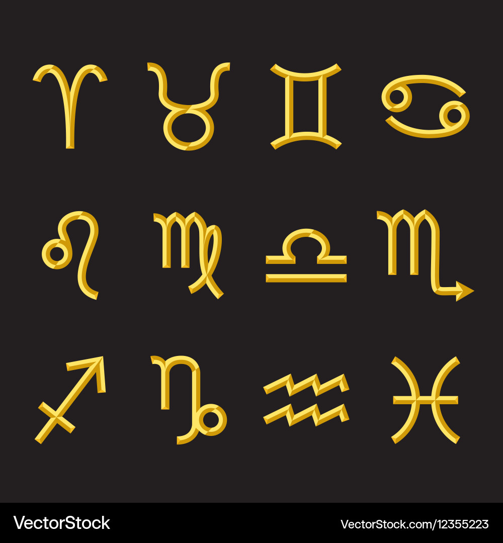 Golden zodiac symbols Royalty Free Vector Image