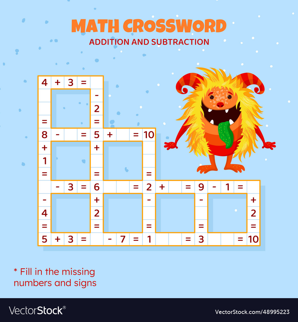 Math crossword puzzle addition and subtraction Vector Image