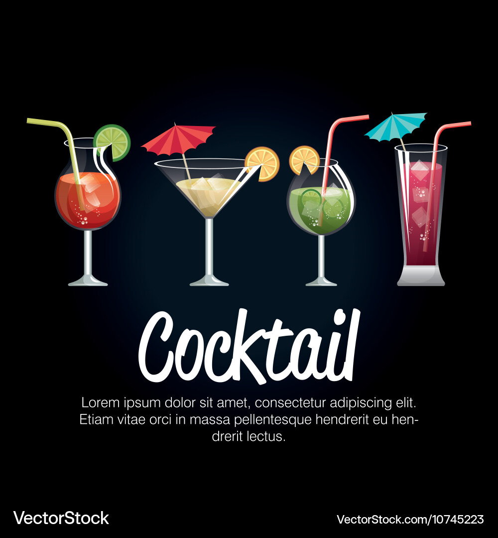 Set cocktail glass with black background design Vector Image