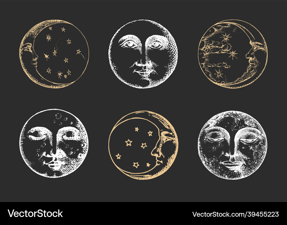 Set of moon and crescent Royalty Free Vector Image