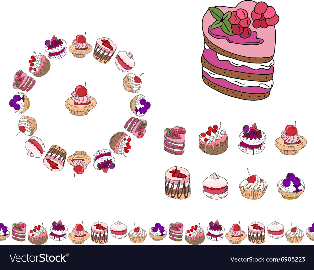 Set with different kinds of dessert round frame Vector Image