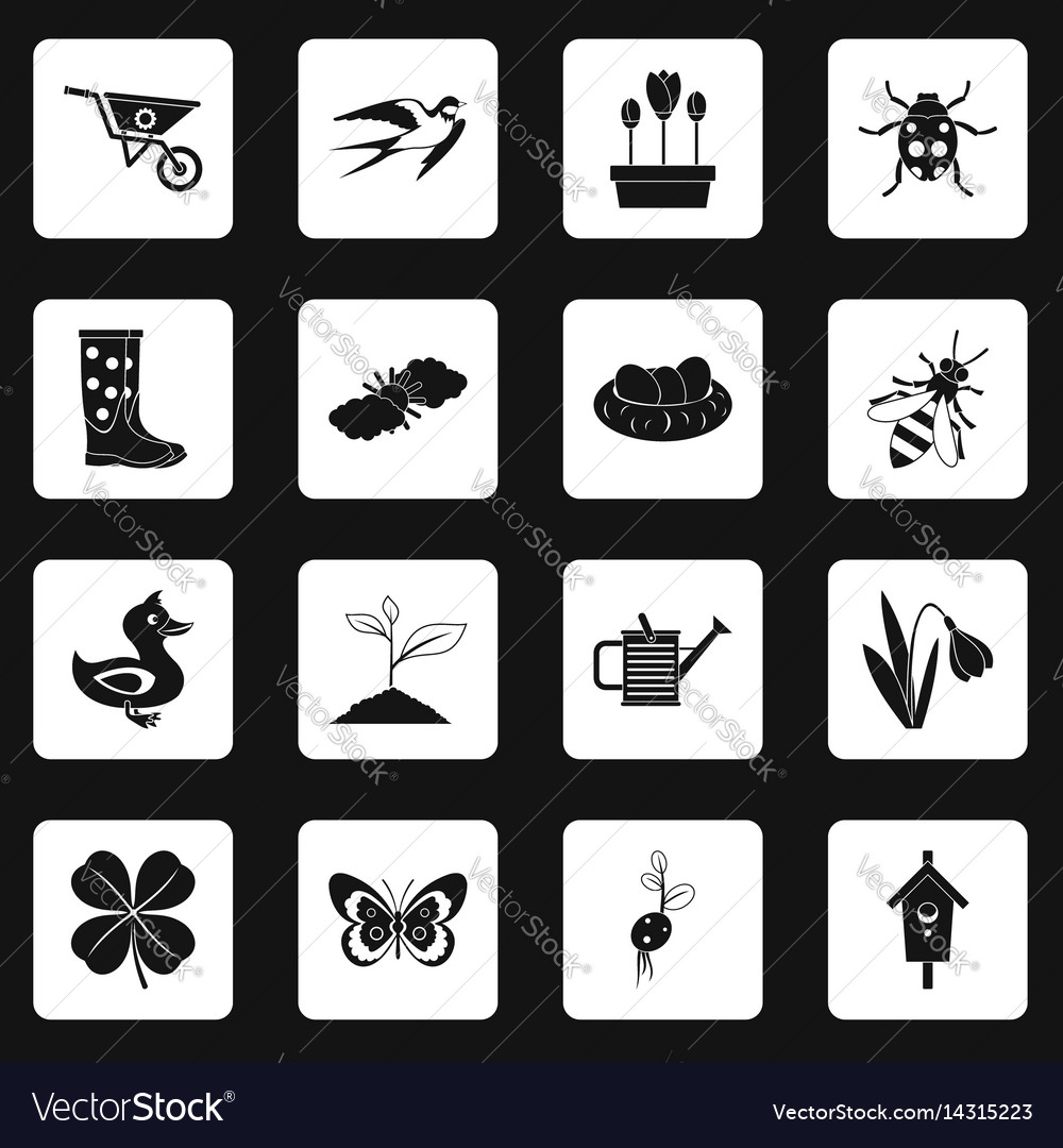 Spring icons set squares Royalty Free Vector Image
