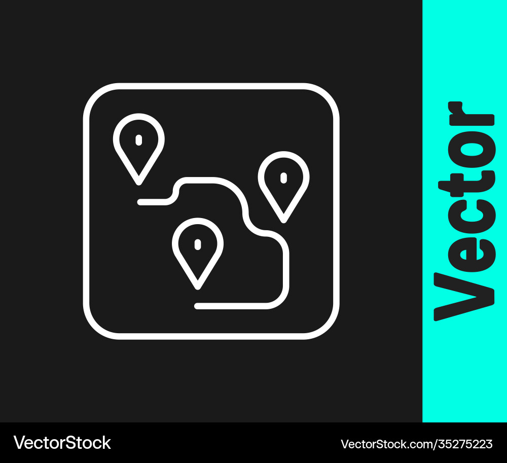 White line route location icon isolated on black Vector Image