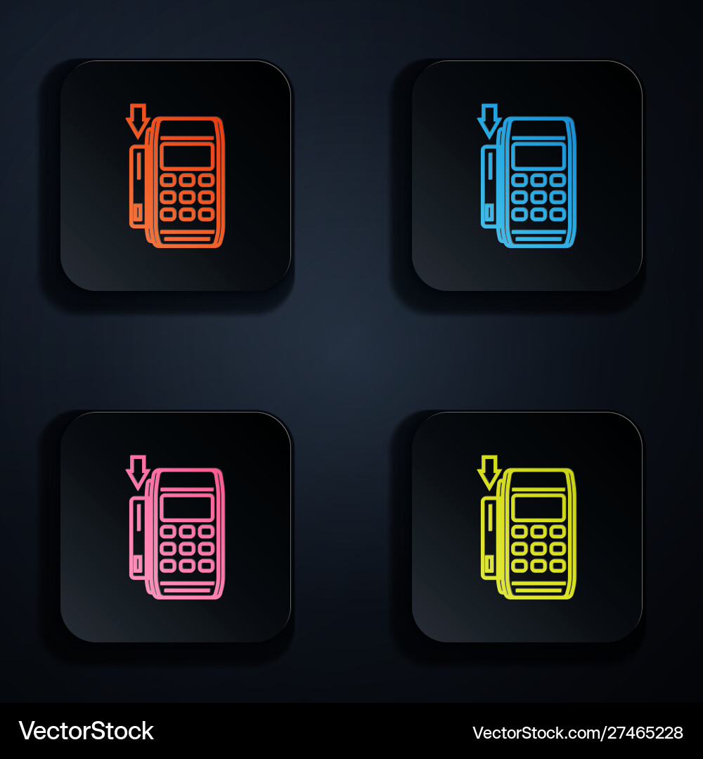 Color neon line pos terminal with inserted credit Vector Image