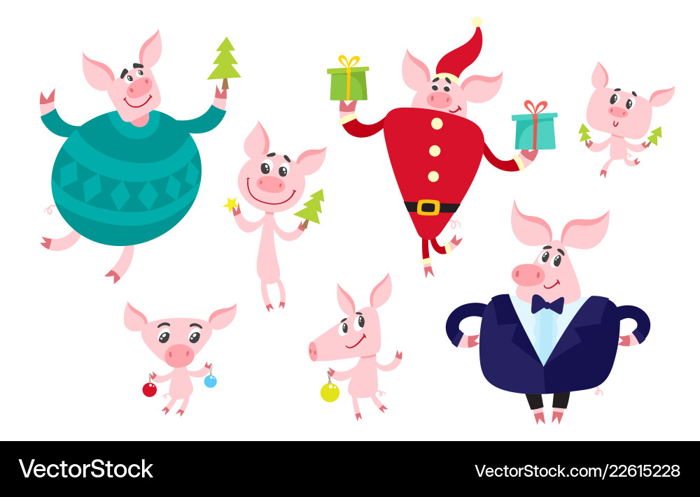 Cute cartoon pig with christmas elements isolated Vector Image
