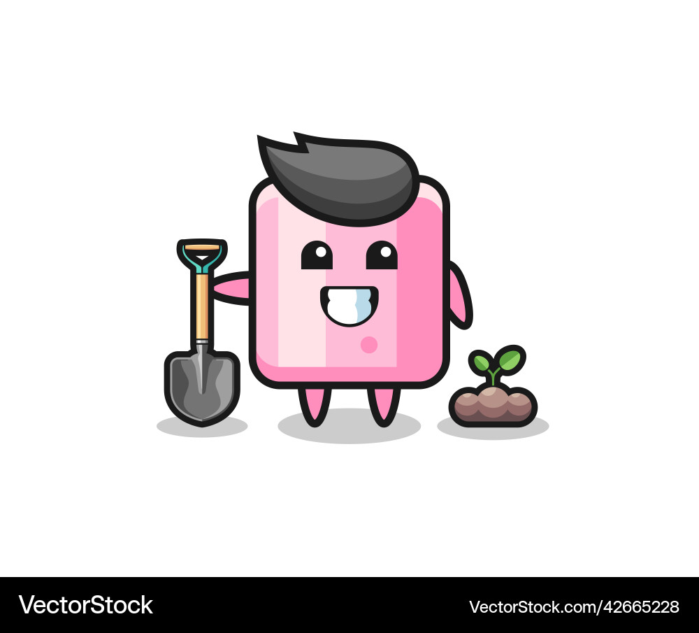 Cute marshmallow cartoon is planting a tree seed Vector Image