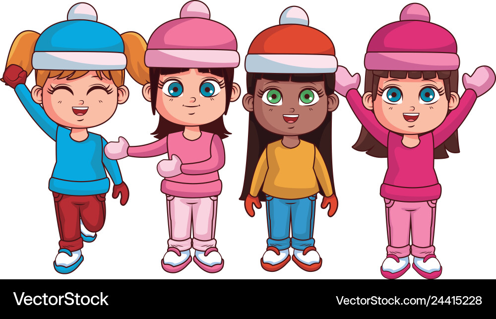 Cute winter children cartoon Royalty Free Vector Image