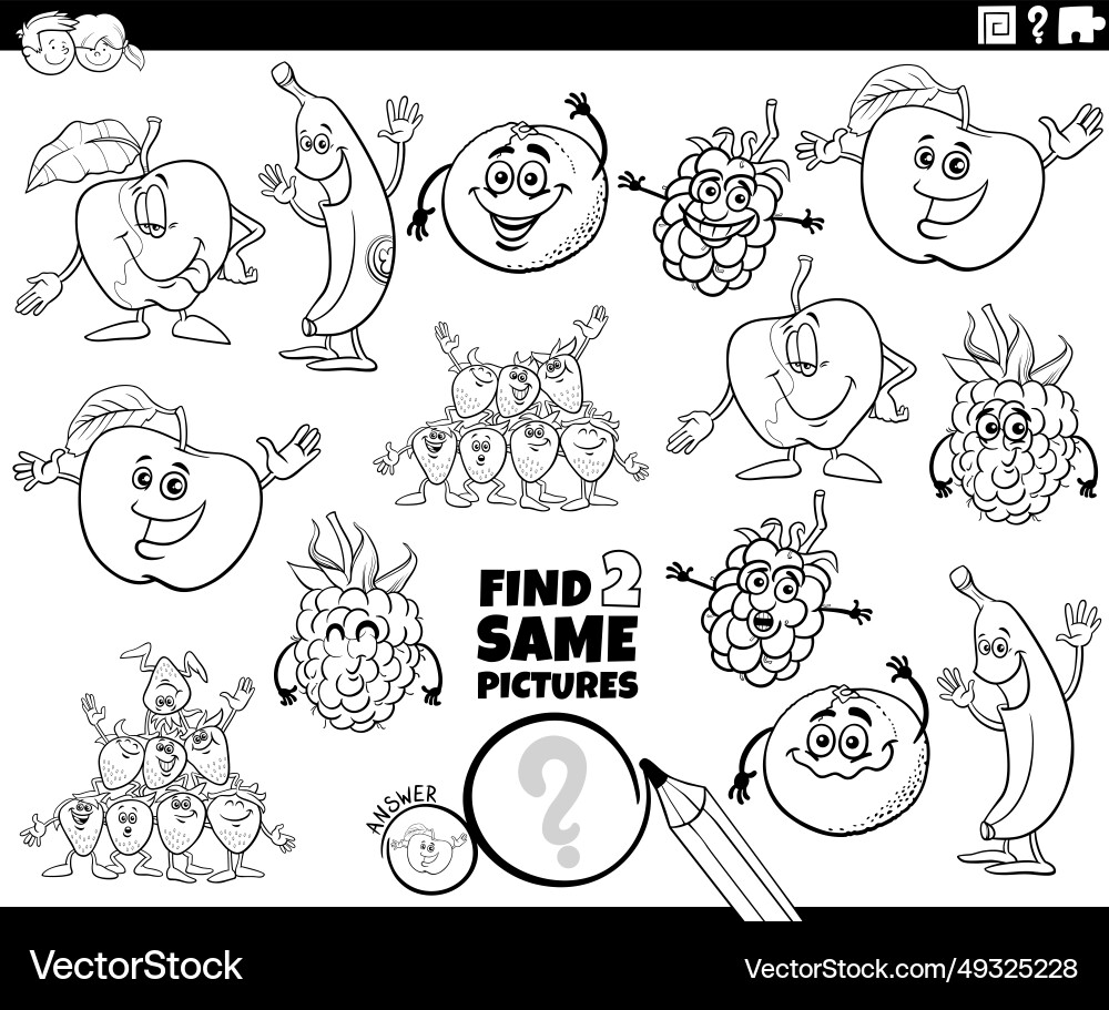 Find two same cartoon fruit activity coloring page