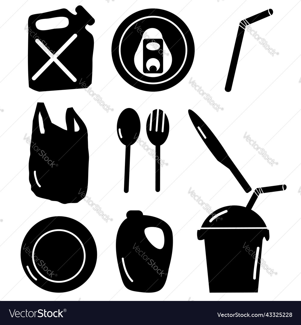 Plastic objects hand drawn doodle set Royalty Free Vector