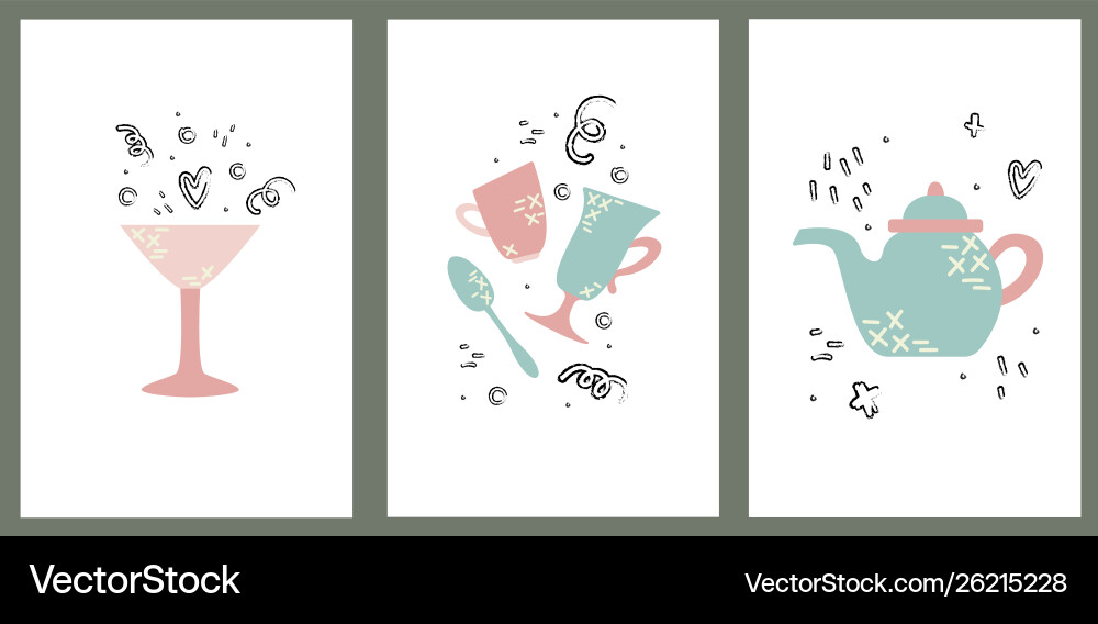 Set hand drawn cards with kitchen appliances Vector Image
