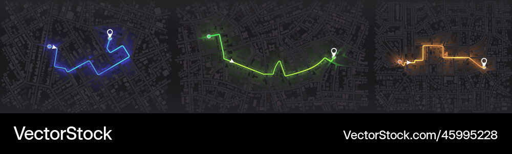 Set of maps with route distance data path turns Vector Image