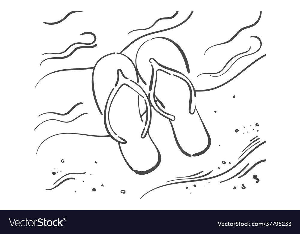 Beach slippers outline Royalty Free Vector Image
