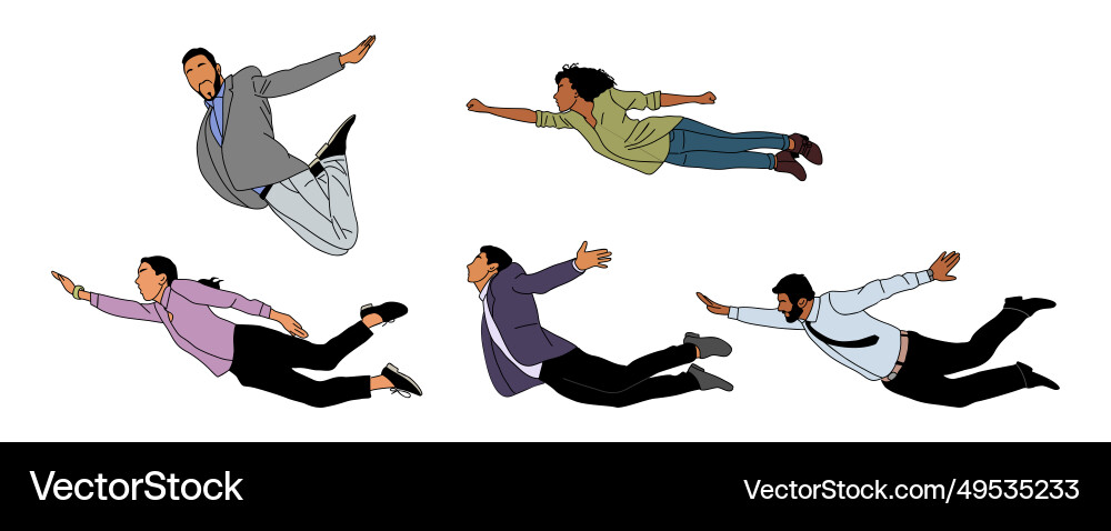 Business people flying isolated on white Vector Image
