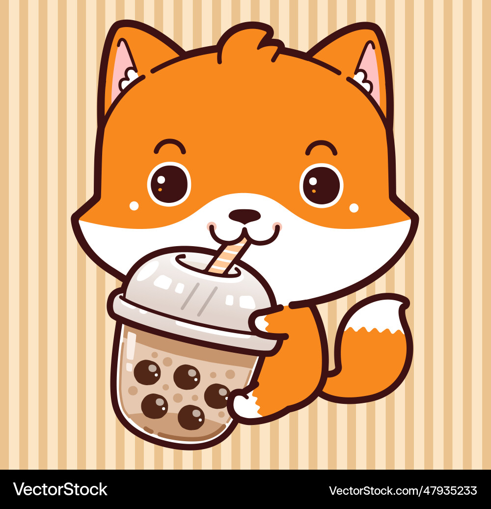 Cute little fox hug boba milk tea Royalty Free Vector Image
