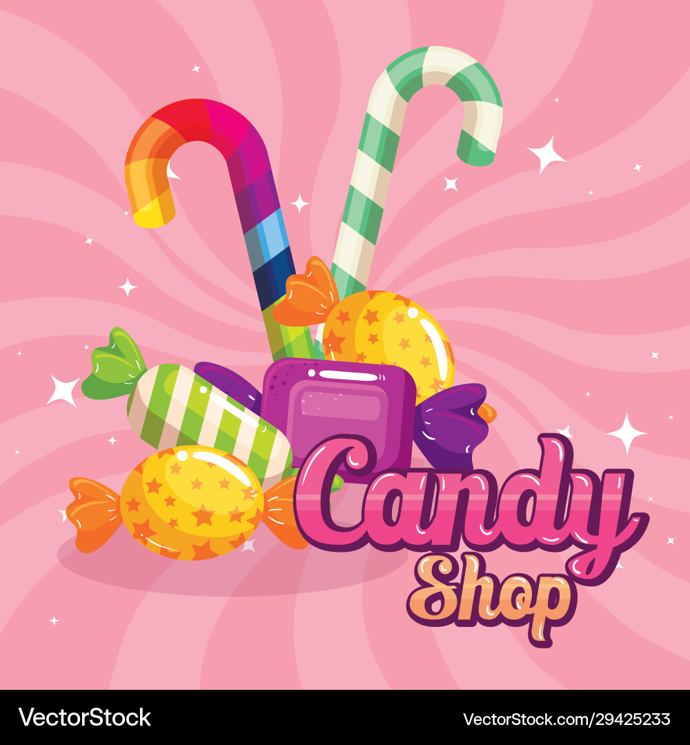Poster candy shop with caramels Royalty Free Vector Image