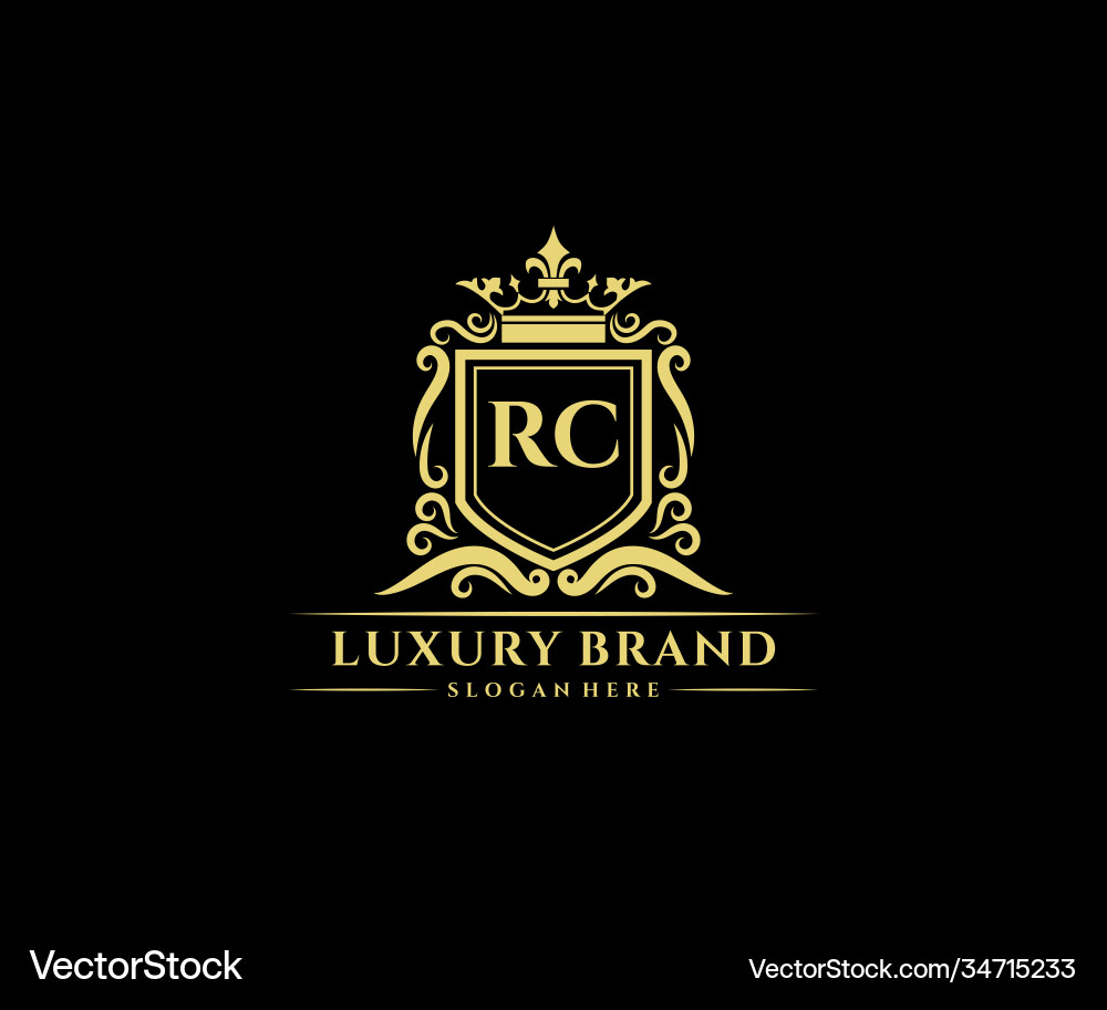 Rc initial letter gold calligraphic feminine Vector Image