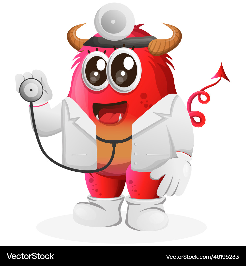 Red monster doctor holding stethoscope Royalty Free Vector