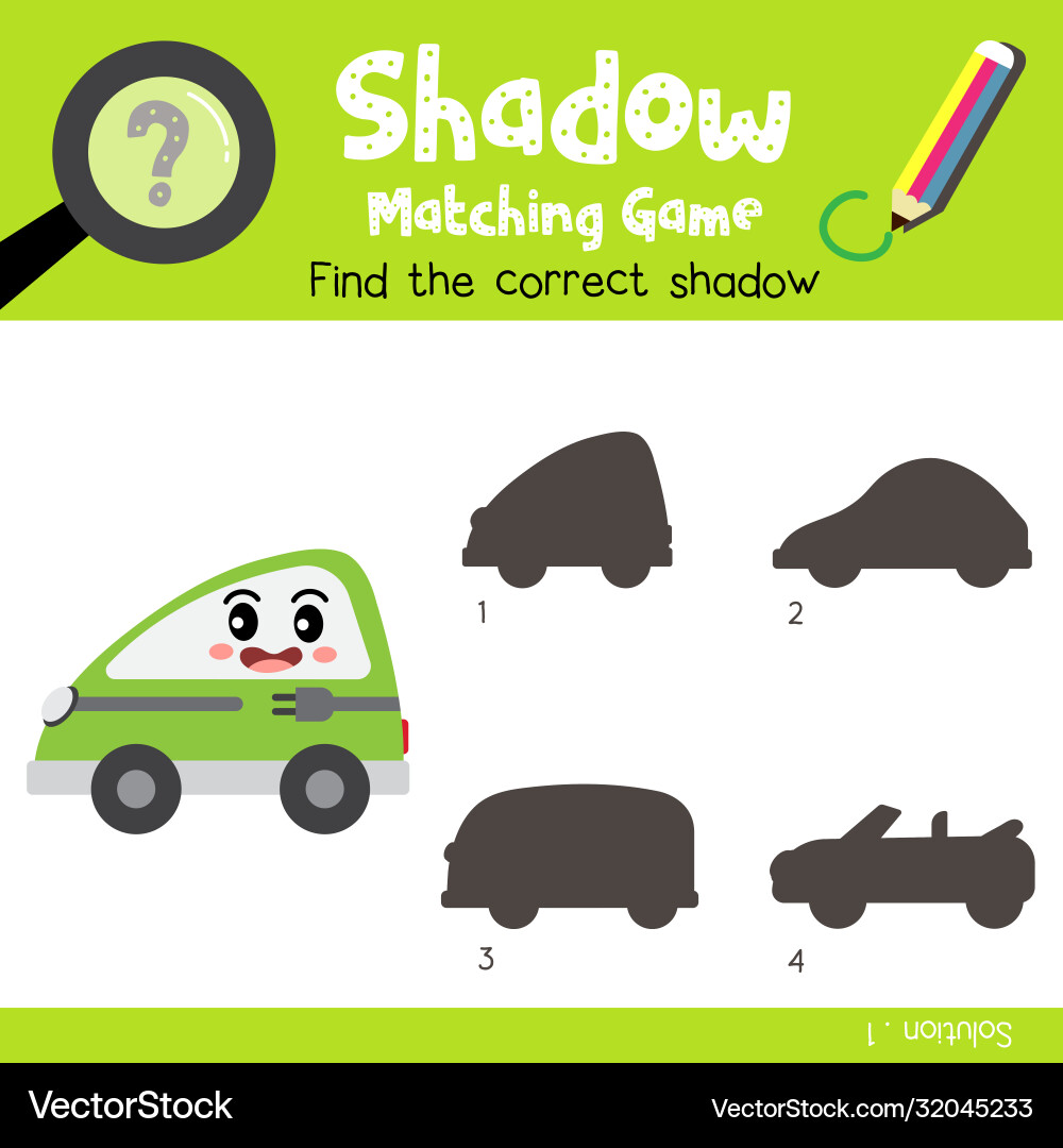 Shadow matching game electric car cartoon Vector Image