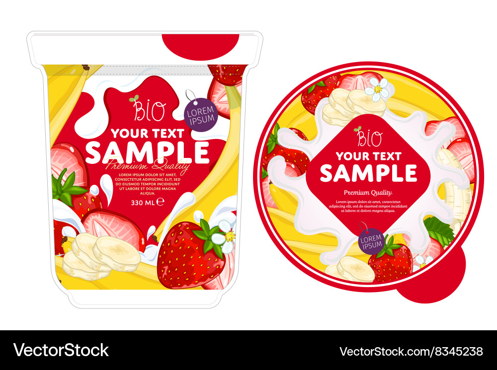 Banana strawberry yogurt packaging design template