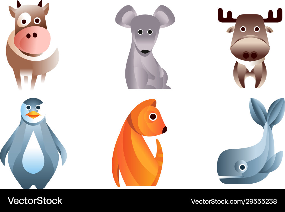 Cute stylized wild animals collection cow mouse Vector Image