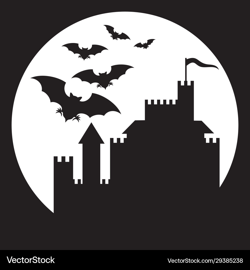 Flying bats and old castle - halloween background Vector Image