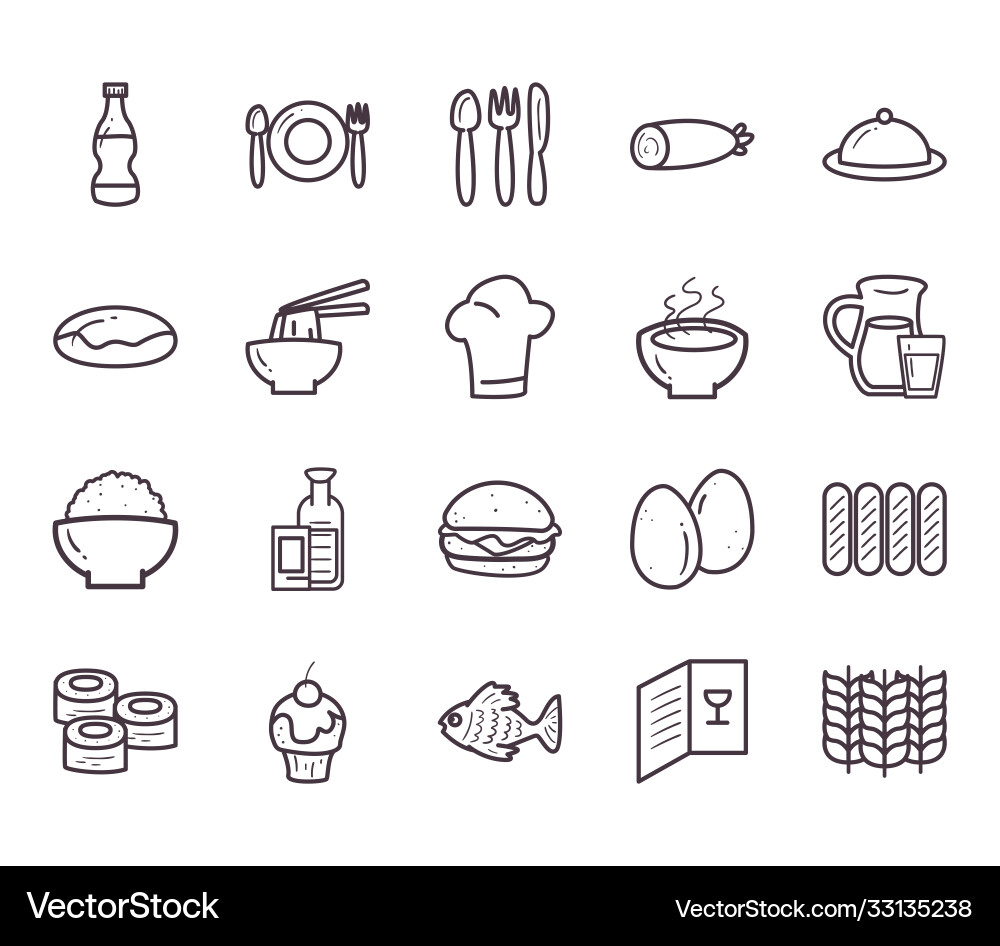 Food line style icons bundle design Royalty Free Vector