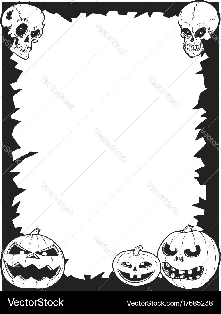 Halloween frame with skulls and pumpkins Vector Image