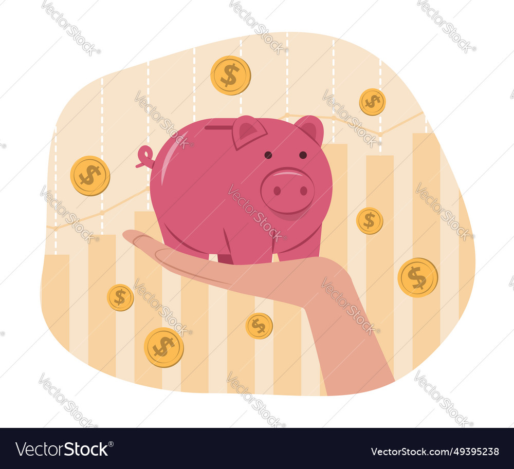 Hand holding piggy bank for saving money clipart Vector Image