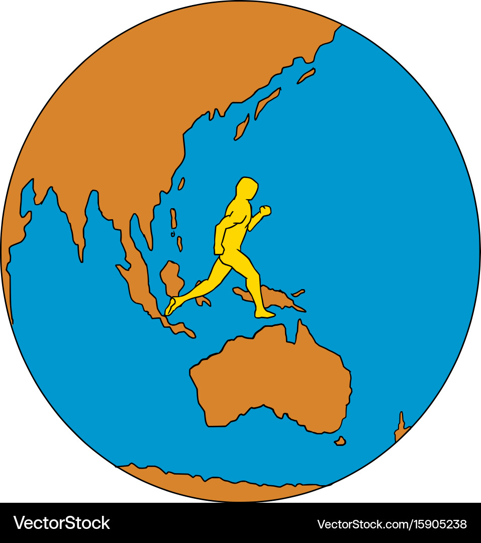 Marathon runner running around world asia pacific Vector Image