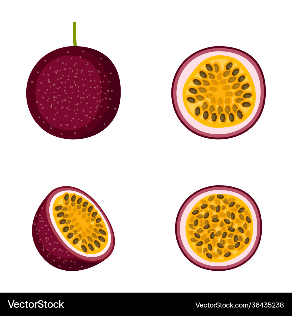 Passion fruit whole and halves on white Royalty Free Vector