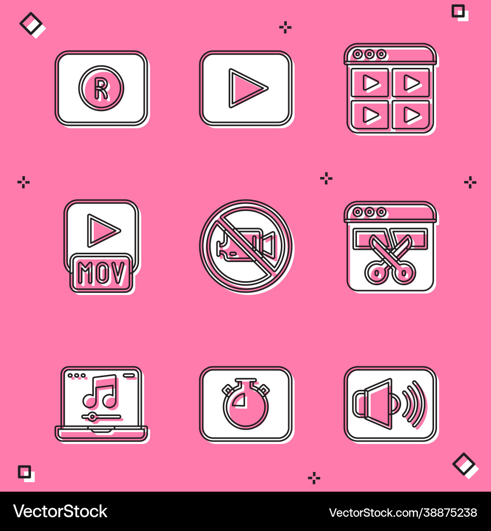 Set record button play music playlist mov file Vector Image
