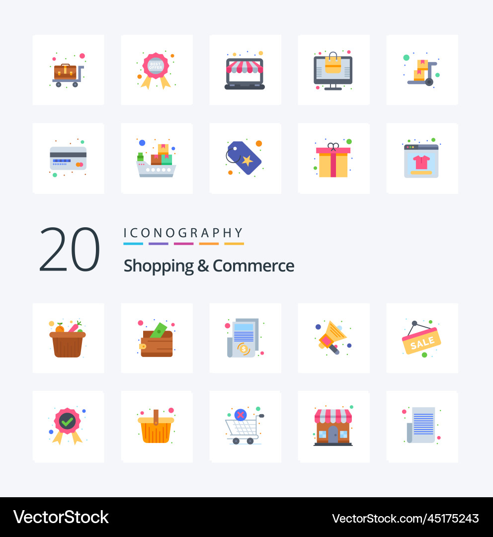 20 shopping and commerce flat color icon pack Vector Image