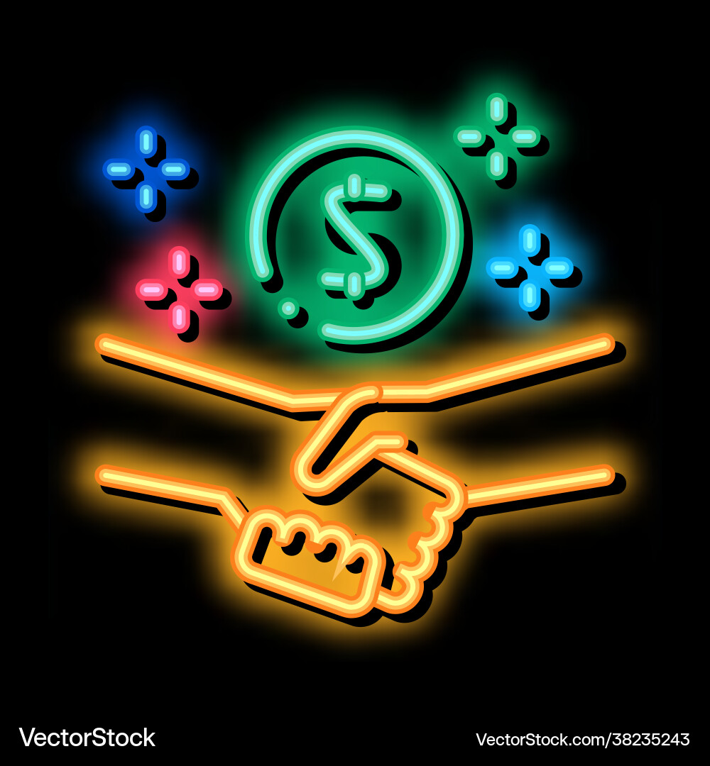 Business contract handshake neon glow icon Vector Image