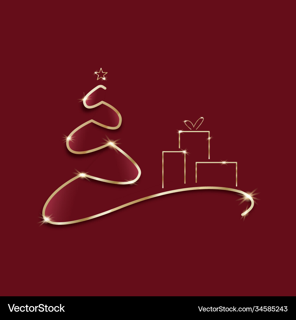 Christmas card tree red and gold Royalty Free Vector Image