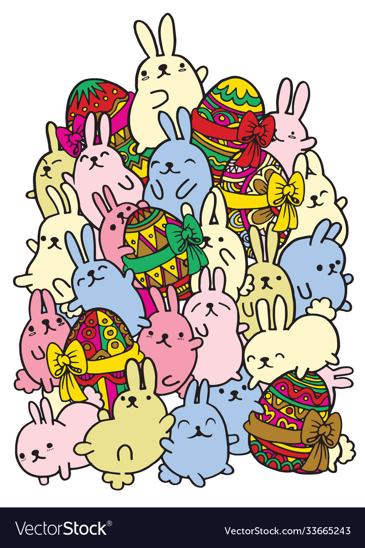 Easter hand drawn egg and rabbit doodle style Vector Image