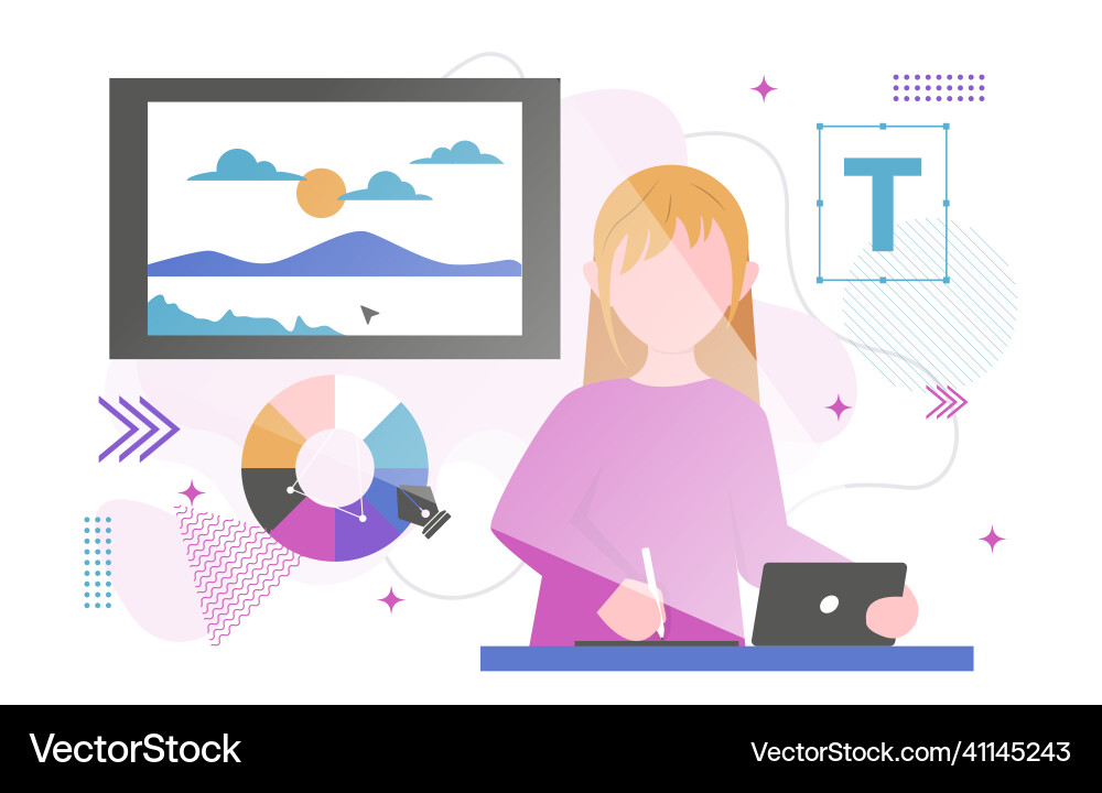 Girl graphic designer digital drawing Royalty Free Vector