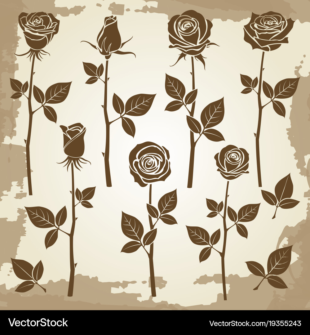 Vintage grunge rose silhouettes Royalty Free Vector Image