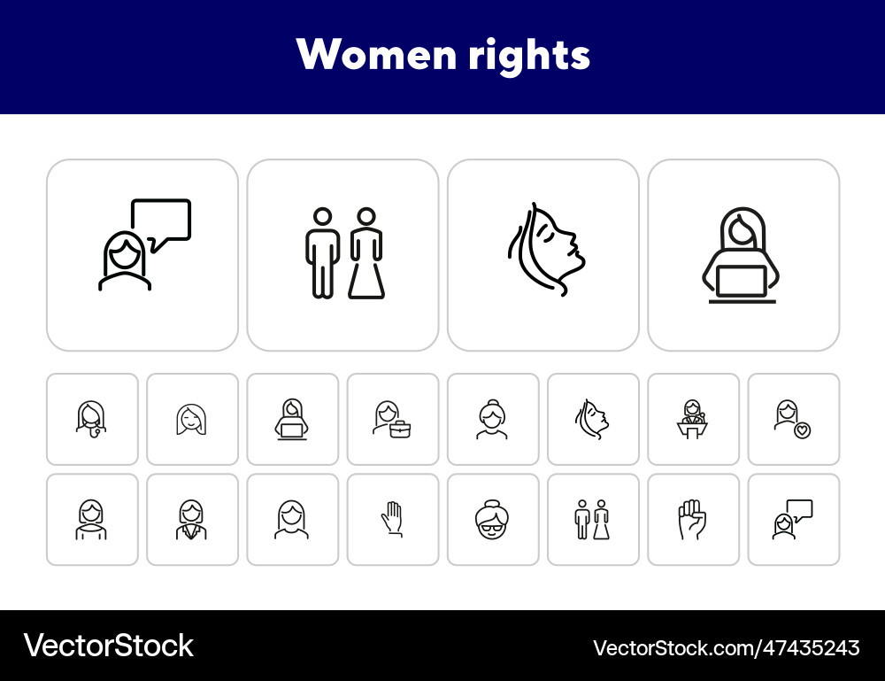 Women rights line icon set Royalty Free Vector Image