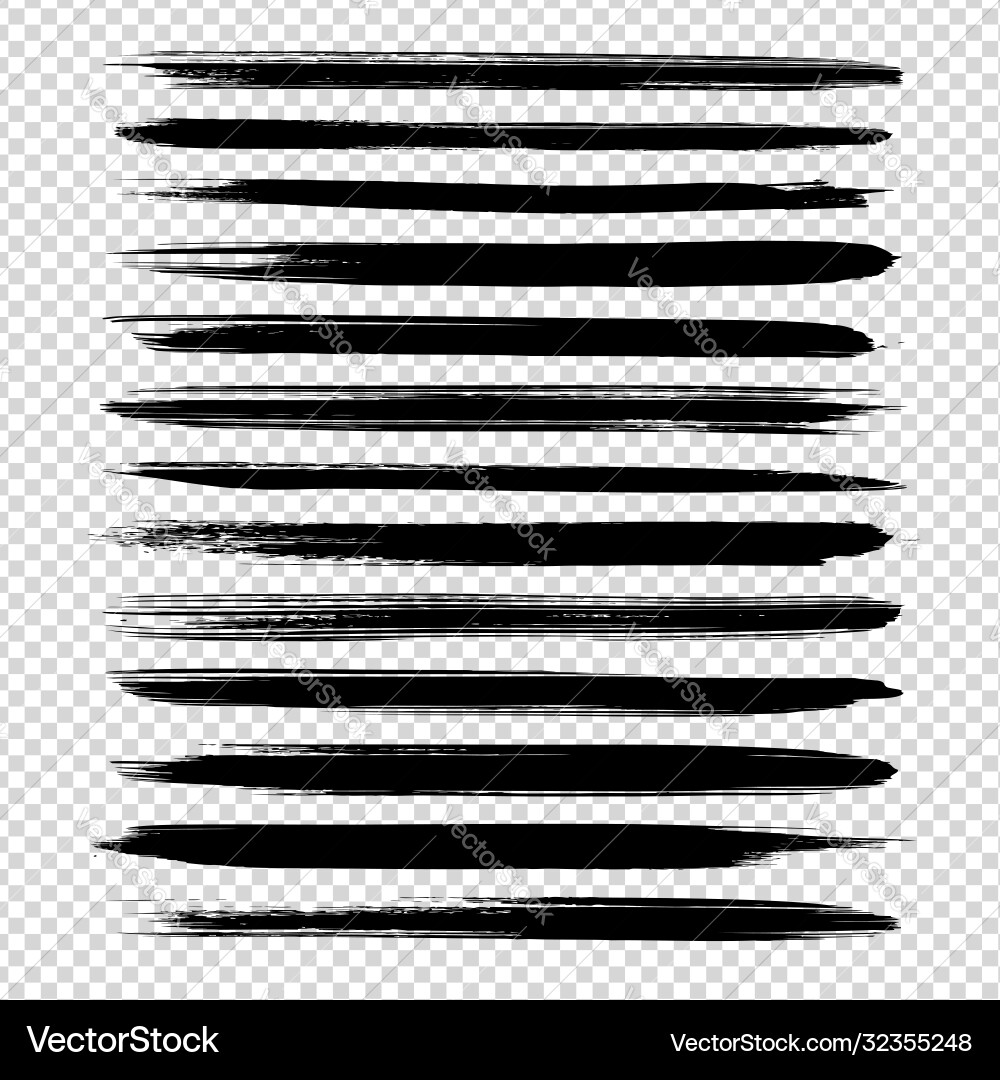 Black straight long brushstrokes textured big set Vector Image