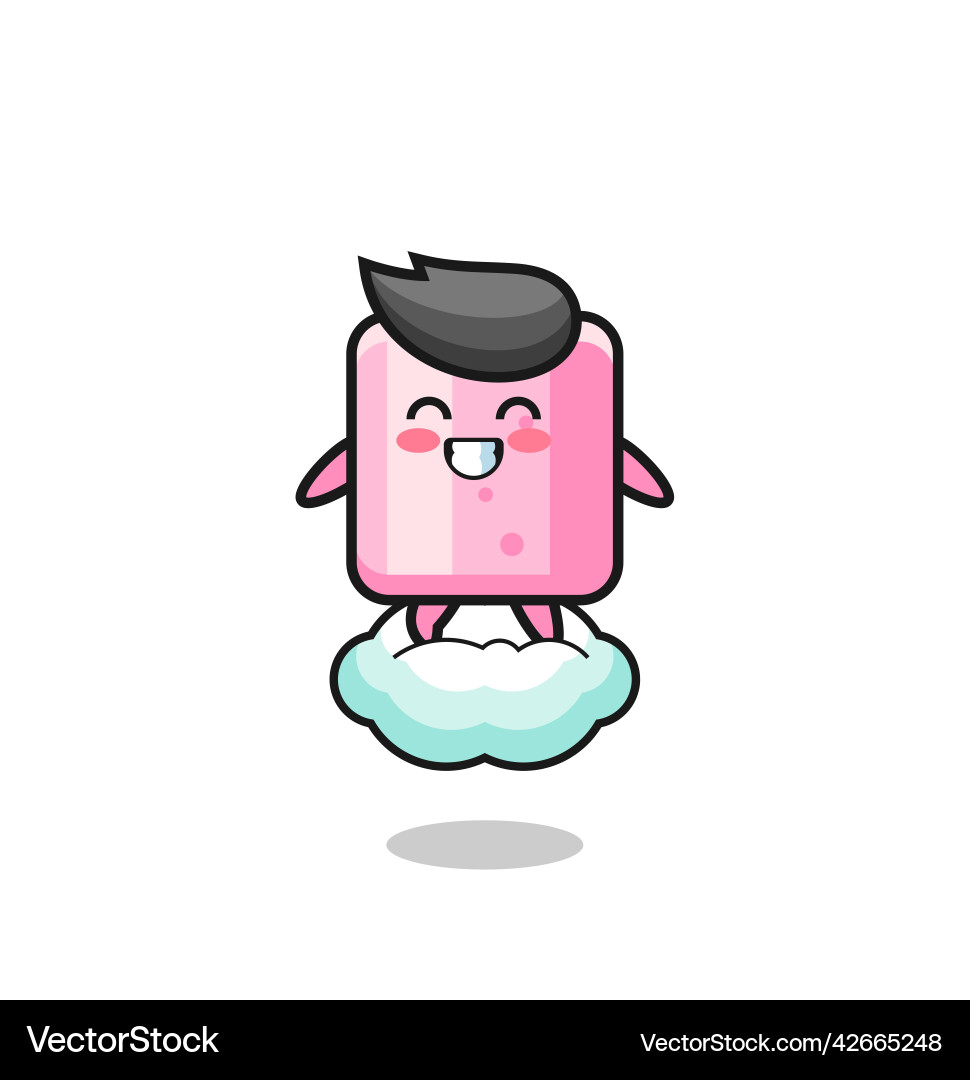 Cute marshmallow riding a floating cloud Vector Image