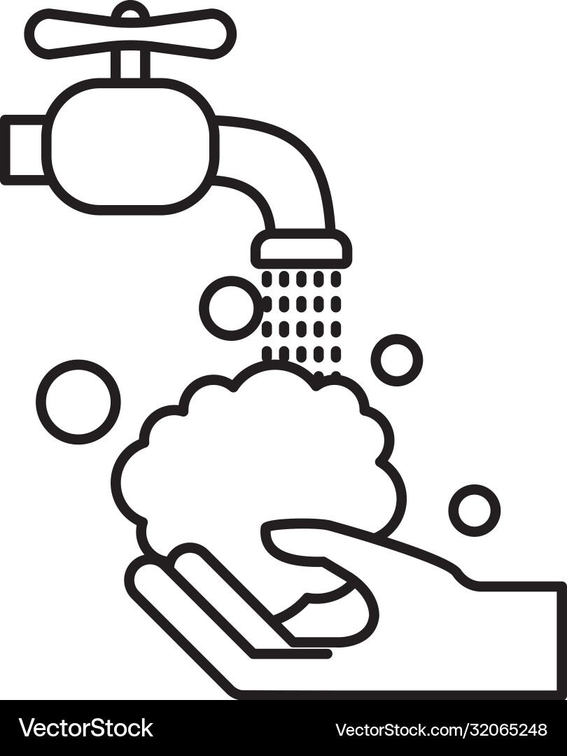 Hands washing under water tap line style icon Vector Image