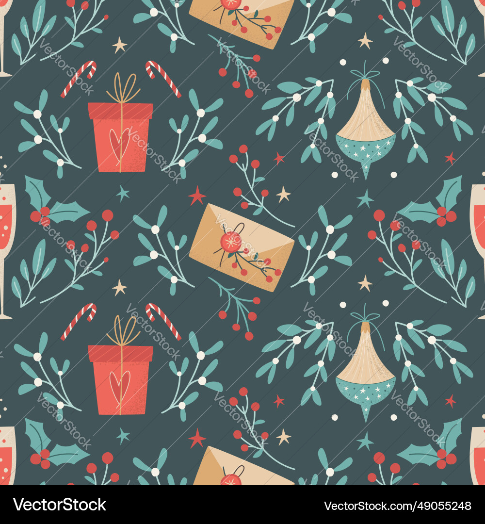 Holiday floral seamless pattern with christmas Vector Image