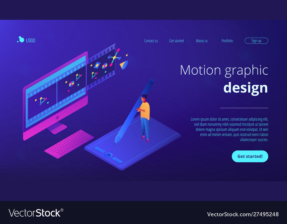 Motion graphic design isometric 3d landing page Vector Image