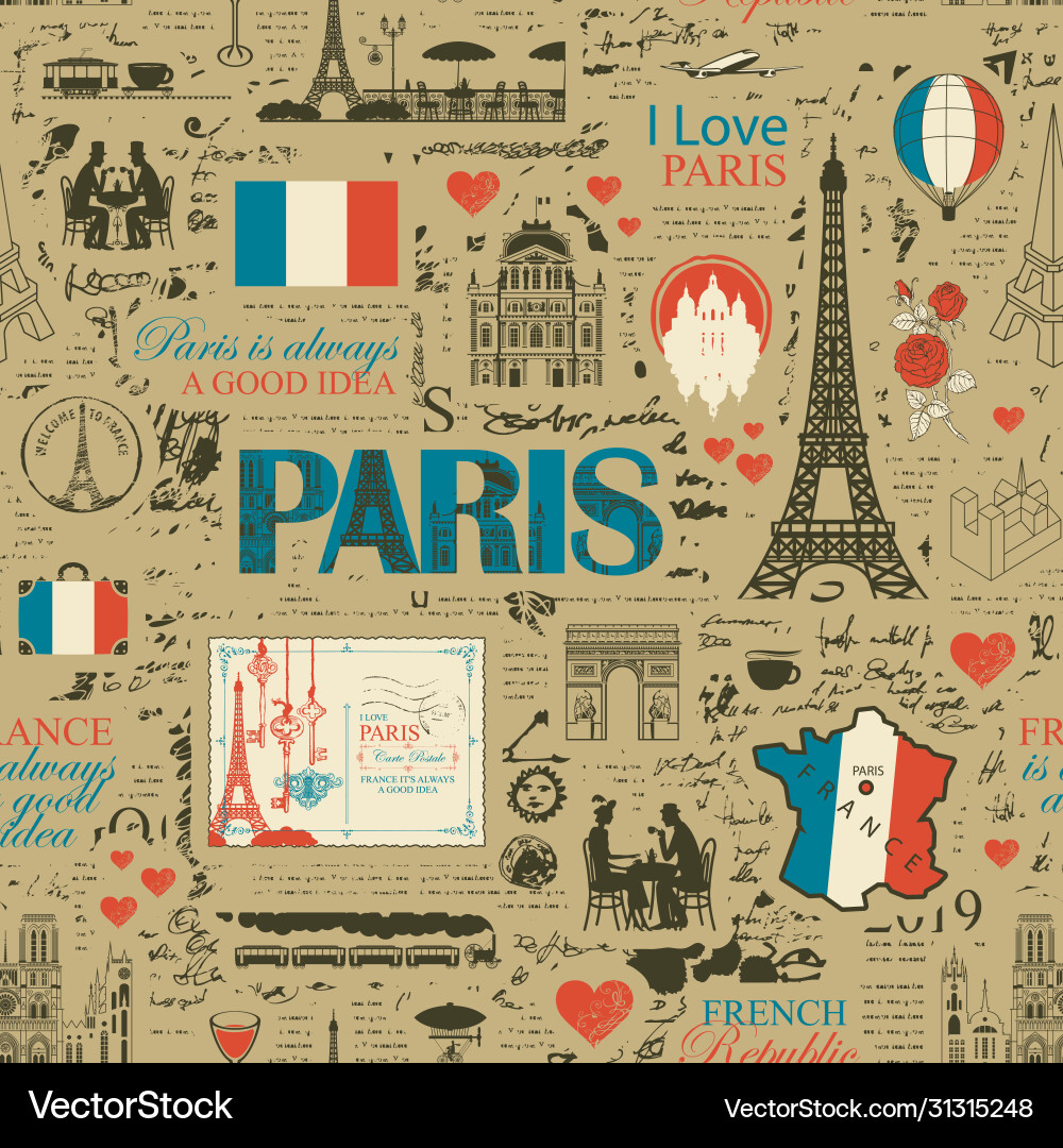 Seamless pattern on theme france and paris Vector Image