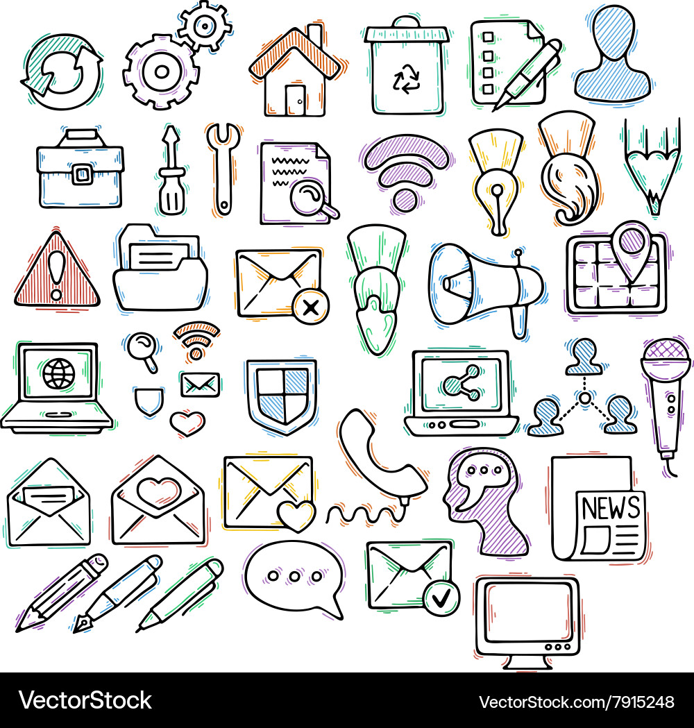 Set of doodle web computer and drawing icons Vector Image
