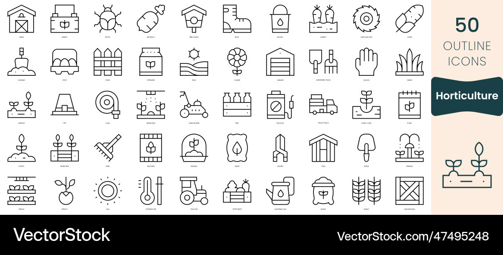 Set of horticulture icons thin linear style Vector Image